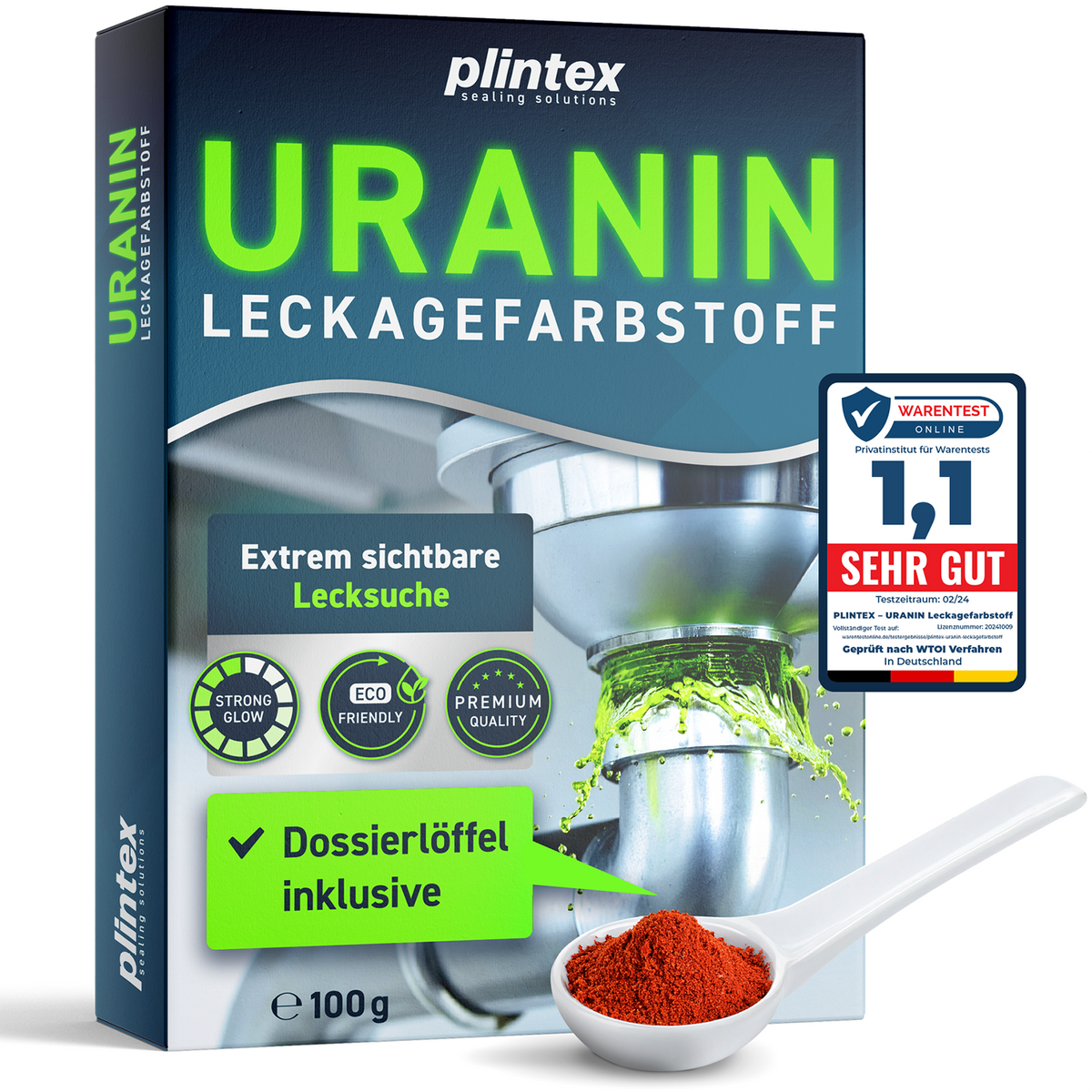 Uranin Pulver 100 g – Fluorescein Leckortung | Plintex